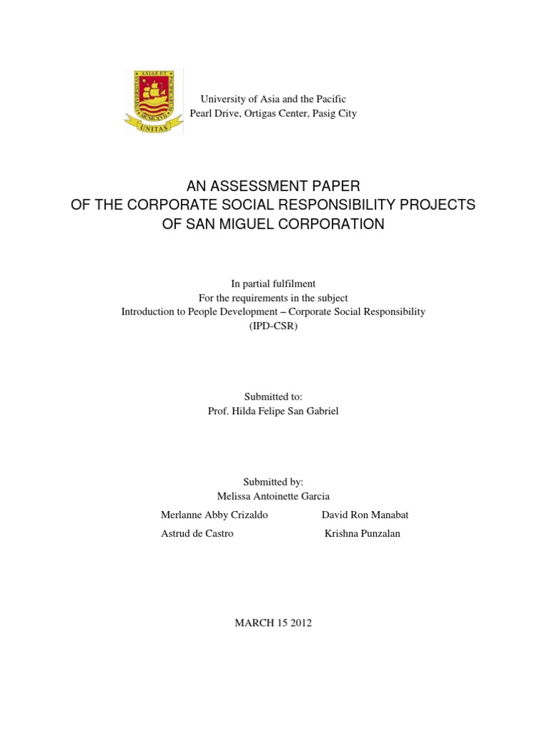 Assessment of CSR Projects of SMC.docx | San Miguel Corporation ...