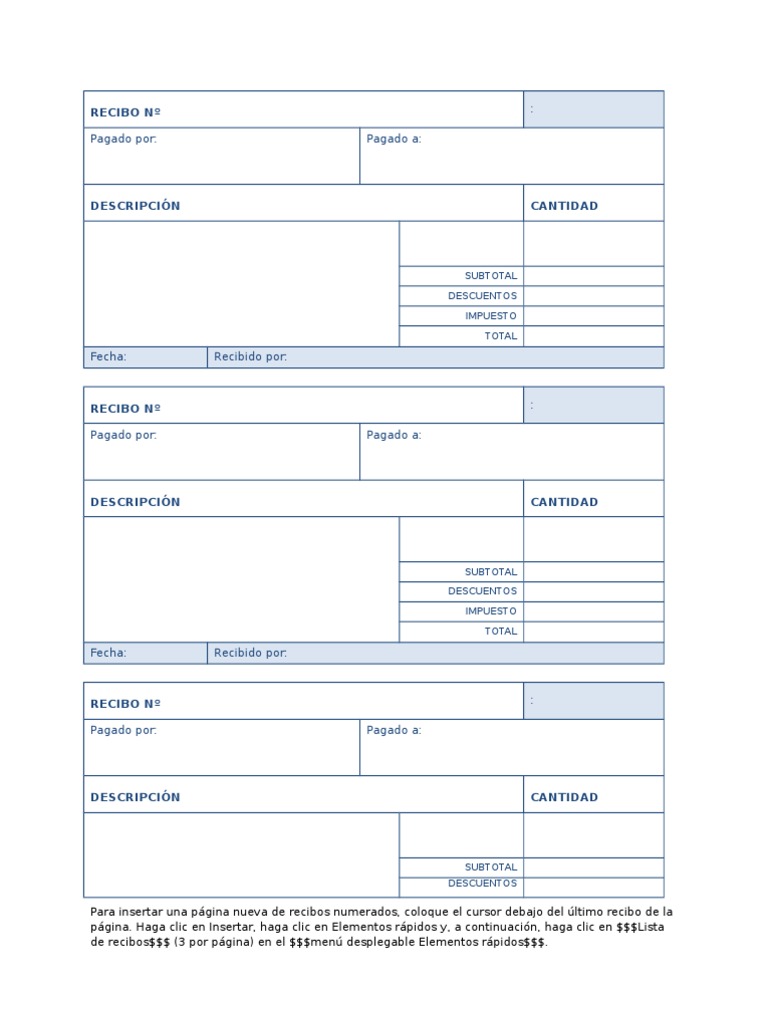 Recibo en Blanco | PDF
