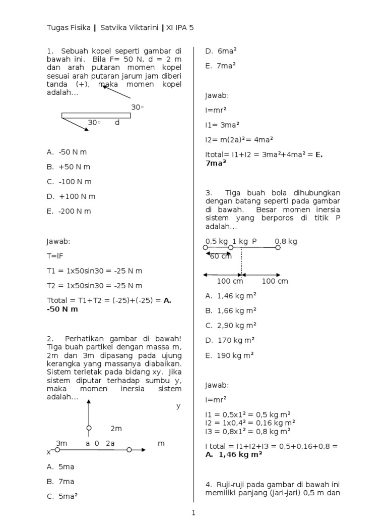 Contoh Latihan Soal Torsi Dan Momen Inersia | PDF