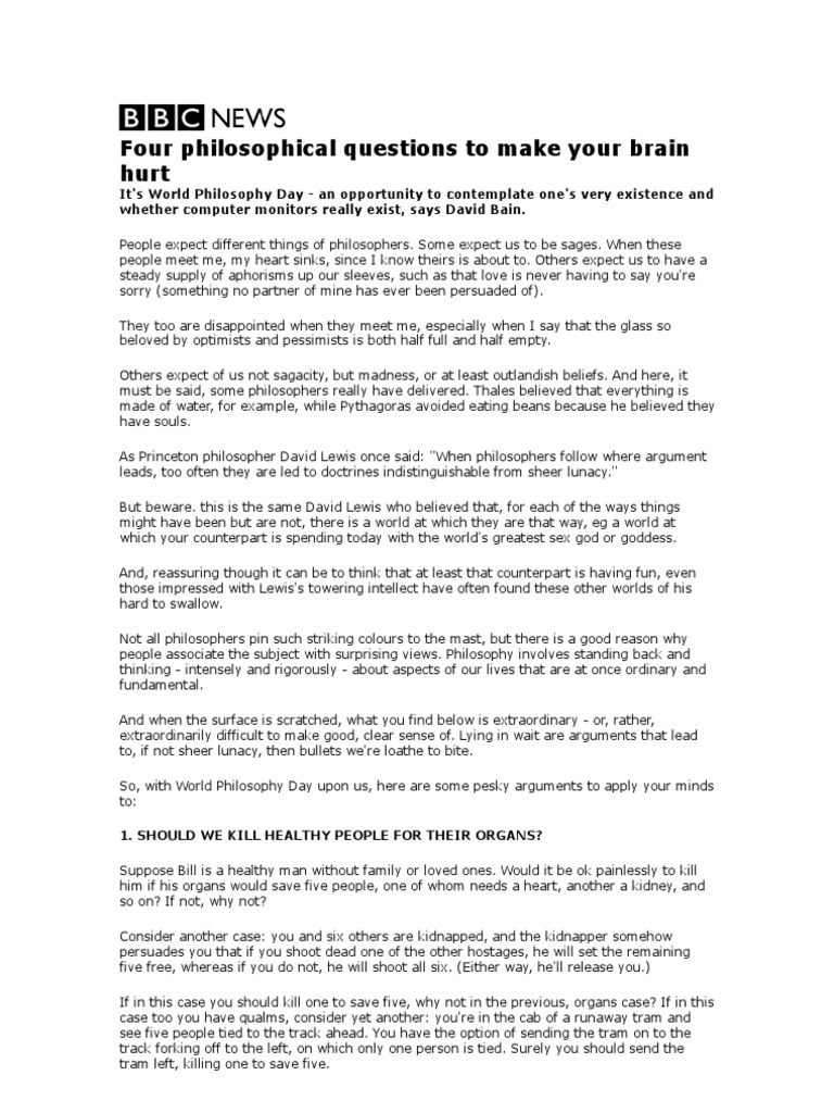 Four Philosophical Questions To Make Your Brain Hurt | PDF | Free Will ...