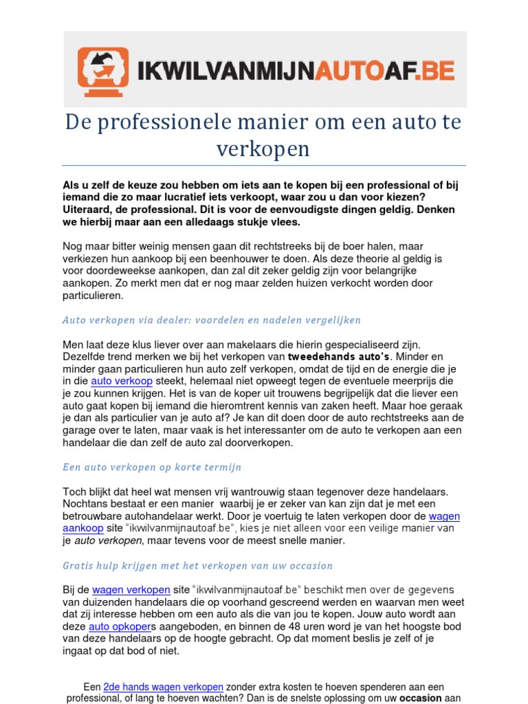 De Professionele Manier Om Een Auto Te Verkopen | PDF