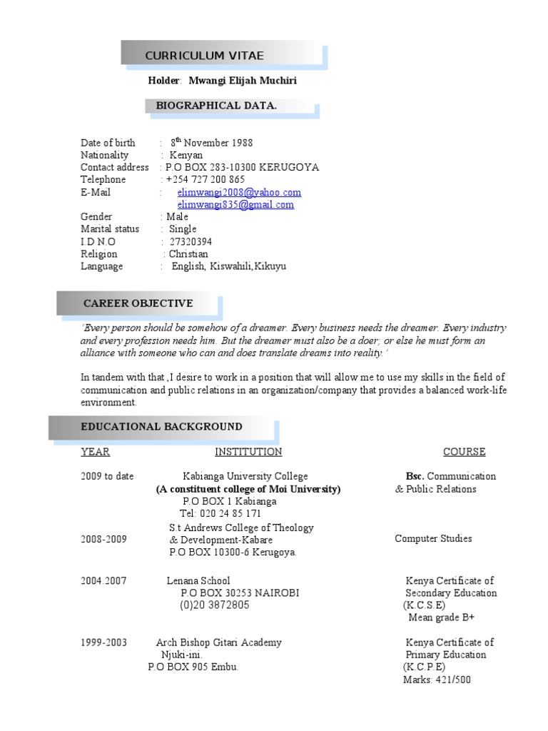 RESUME | Download Free PDF | Kenya | Mass Media
