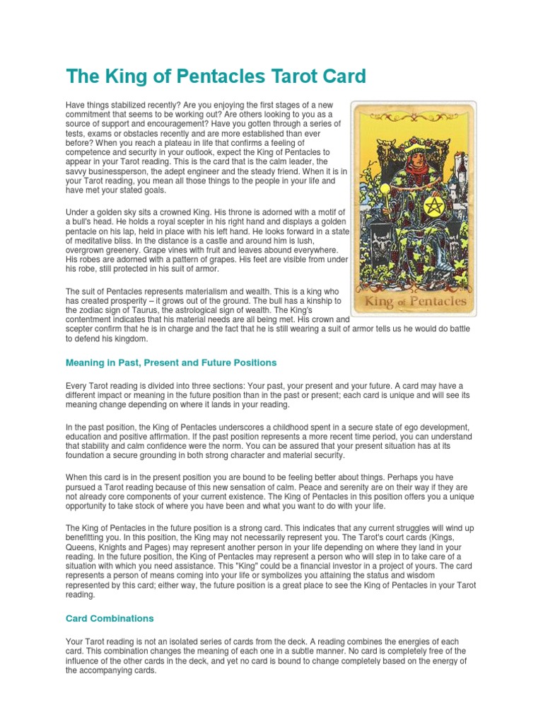 King of Pentacles Tarot Card Insights | PDF | Tarot
