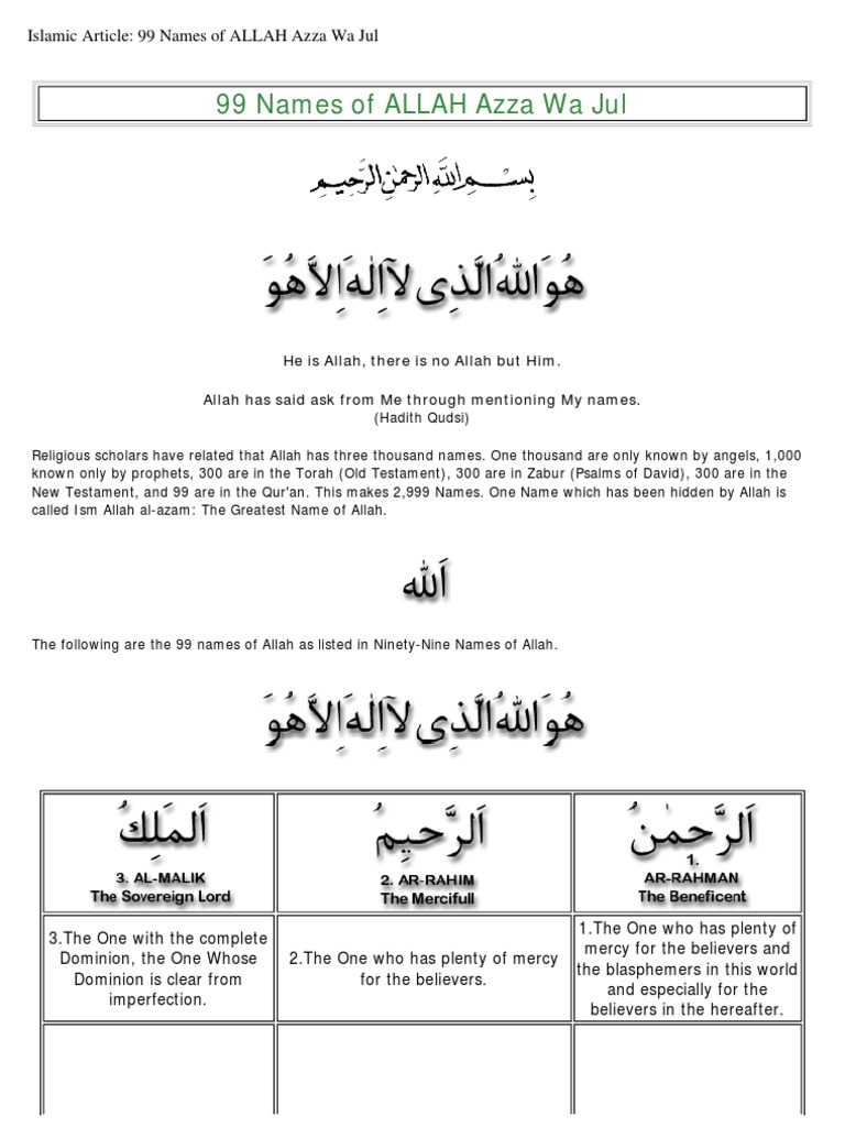 99 Names | PDF | God In Islam | Allah