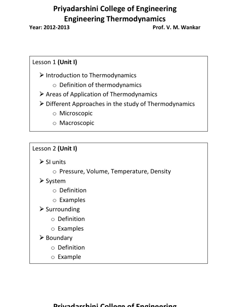 Engineering Thermodynamics Lesson Plan | PDF | Heat | Thermodynamic ...