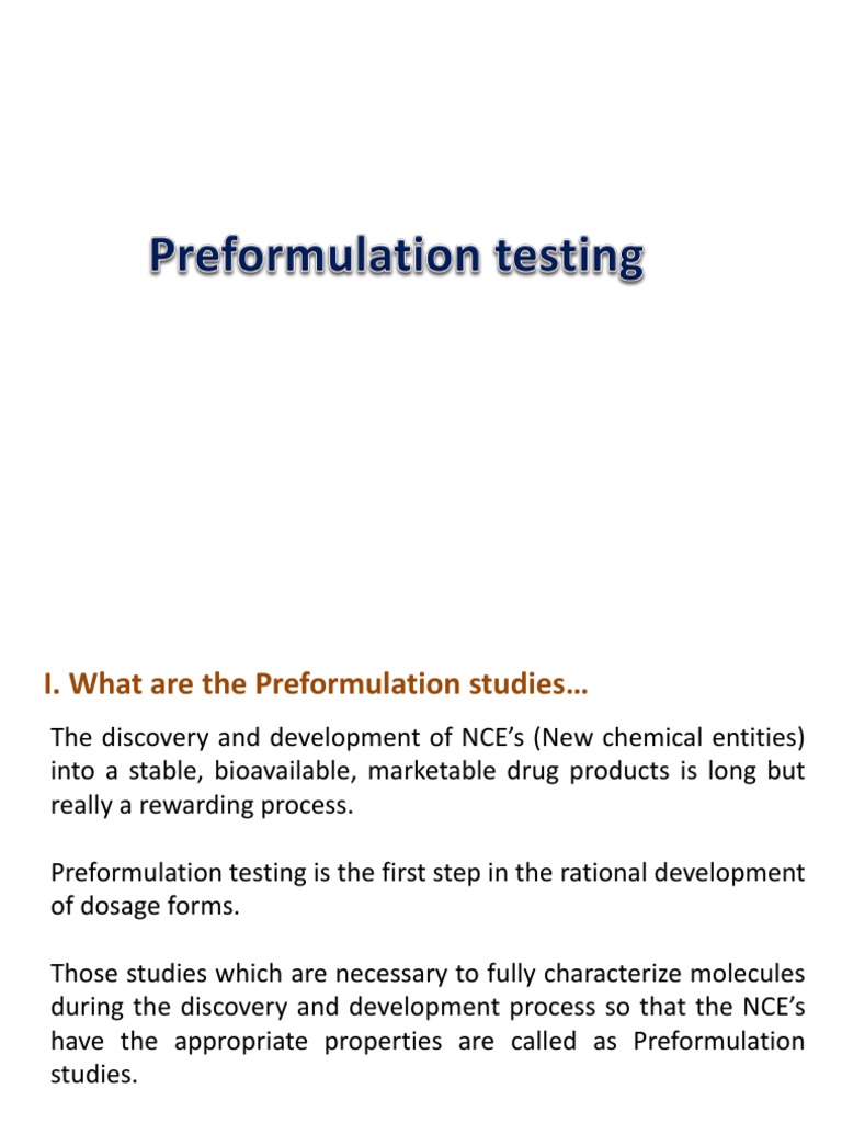 Preformulation Testing | PDF | Dissolution (Chemistry) | Solubility