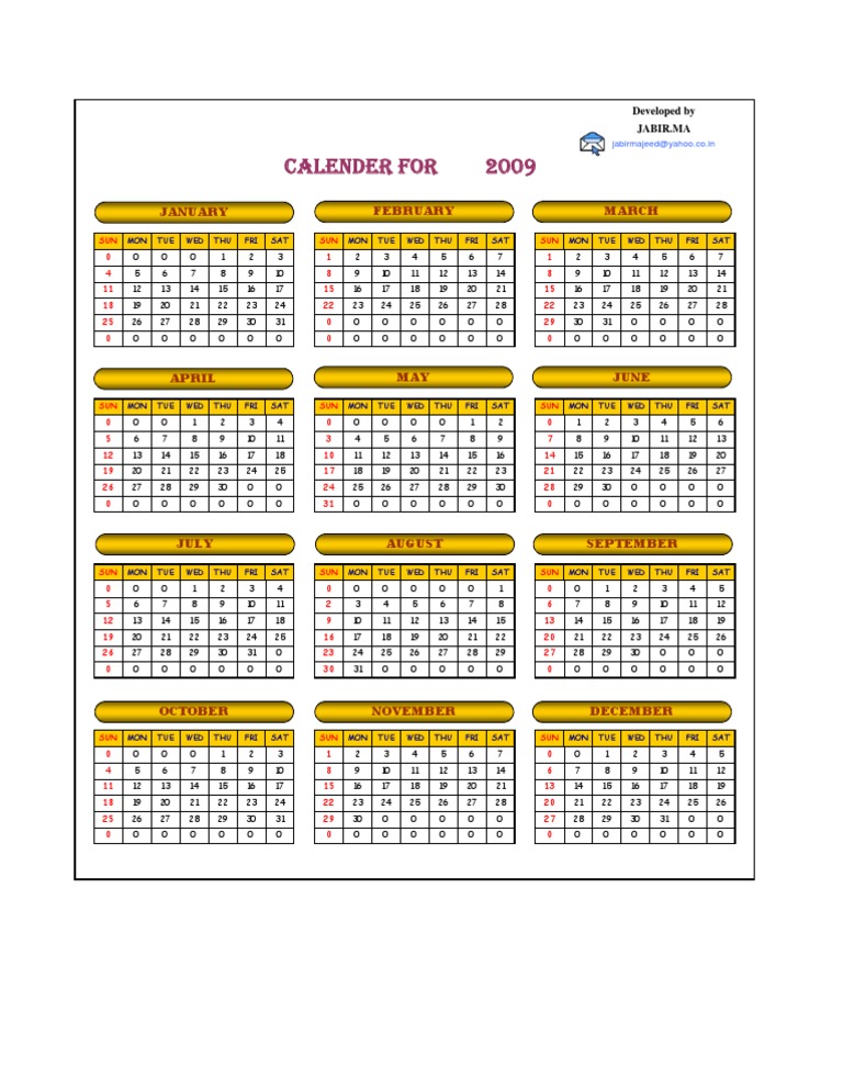 2009 Calender For: January February March | PDF