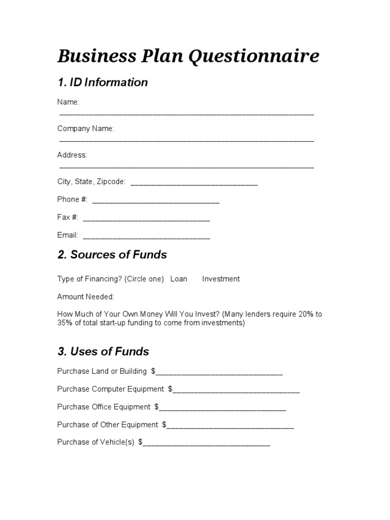 Business Plan Questionnaire | PDF | Loans | Advertising