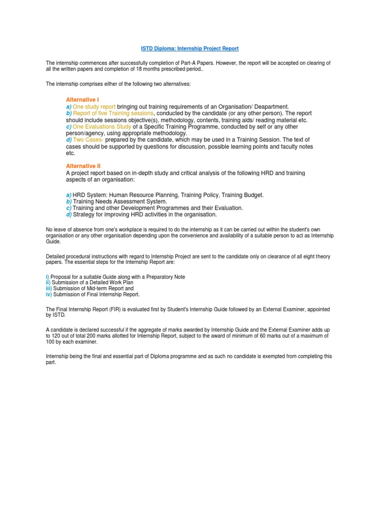ISTD Diploma: Internship Guidelines | PDF