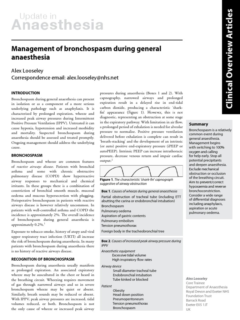 Bronchospasm During Anaesthesia Update 2011 | Anesthesia | Asthma