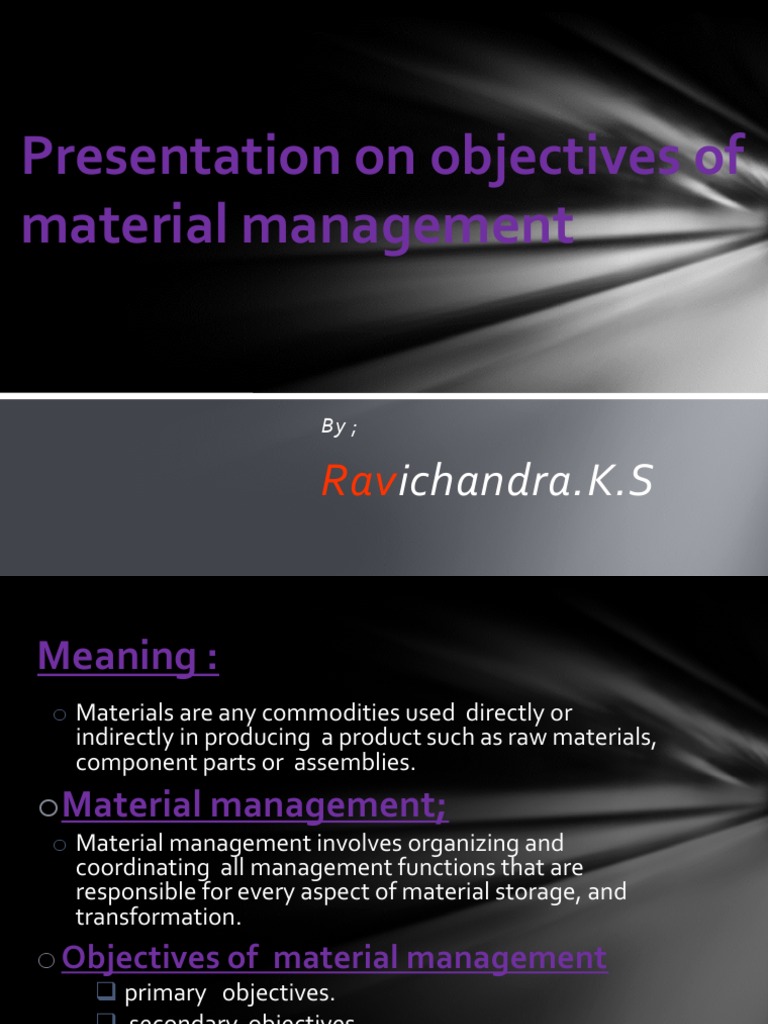 Presentation On Objectives of Material Management | PDF | Business