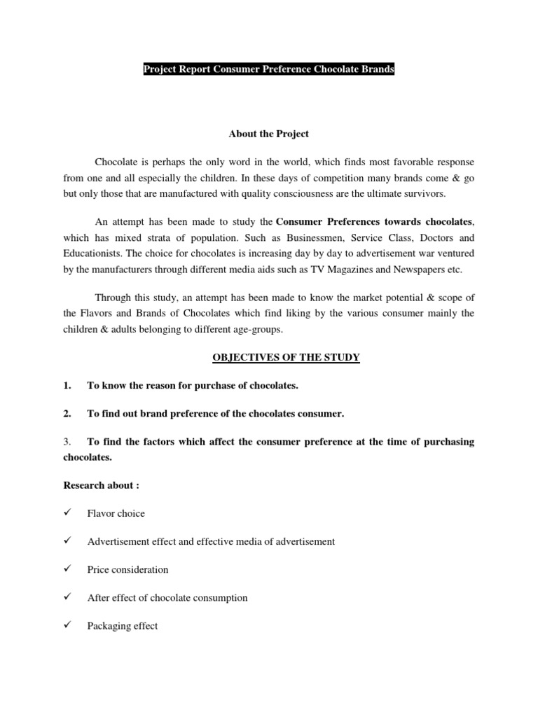 Project Report Consumer Preference Chocolate Brands | PDF | Brand ...