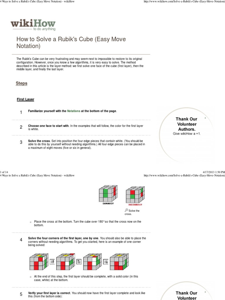 4 Ways To Solve A Rubik's Cube (Easy Move Notation) - WikiHow | PDF ...