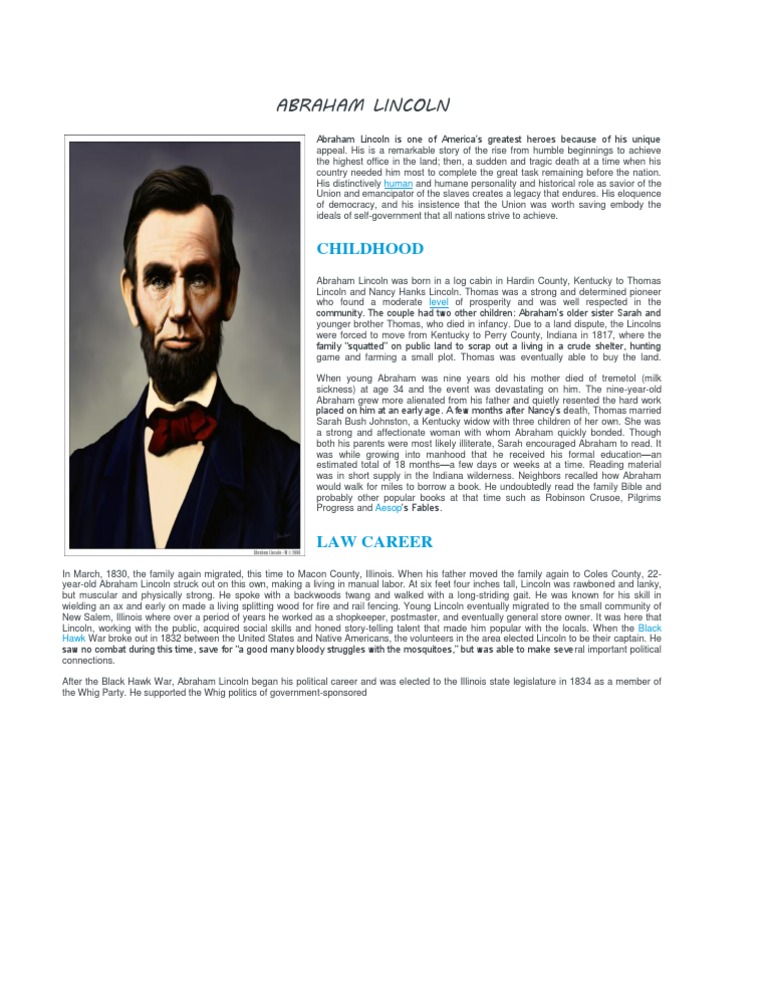 Abraham Lincoln Biography | PDF | Abraham Lincoln | The United States