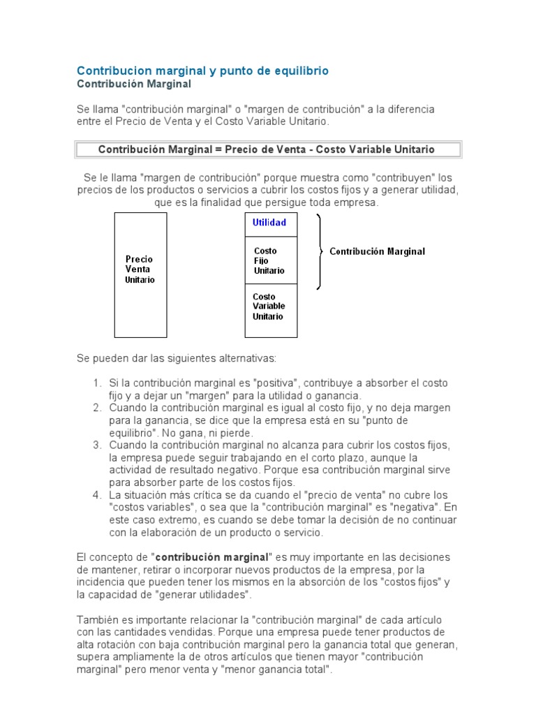 Contribucion Marginal y Punto de Equilibrio | PDF | Beneficio (economía ...