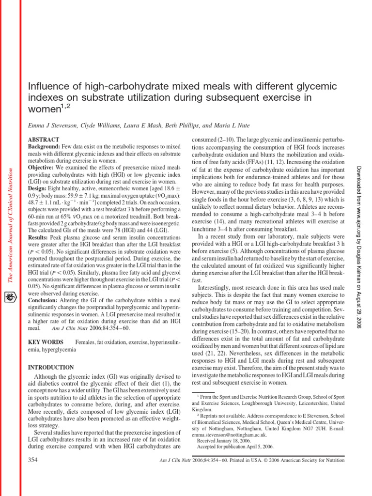 AJCN High Low GI Substrate Utilization and Exercise Stevenson 8-2006 | PDF | Glycemic Index ...