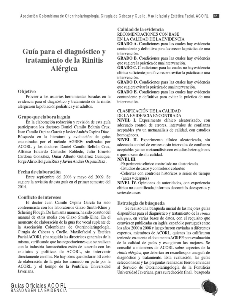 Guía para El Diagnóstico y Tratamiento de La Rinitis Alergica | PDF ...