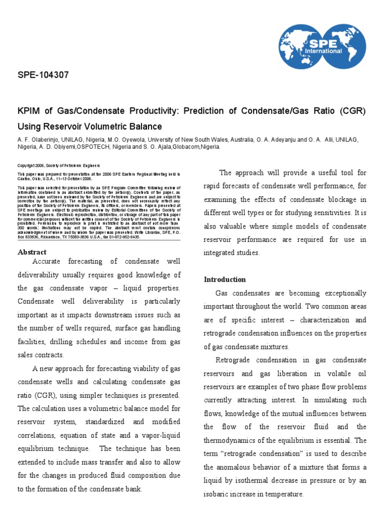 KPIM of GasCondensate Productivity - Prediction of Condensate Gas Ratio ...