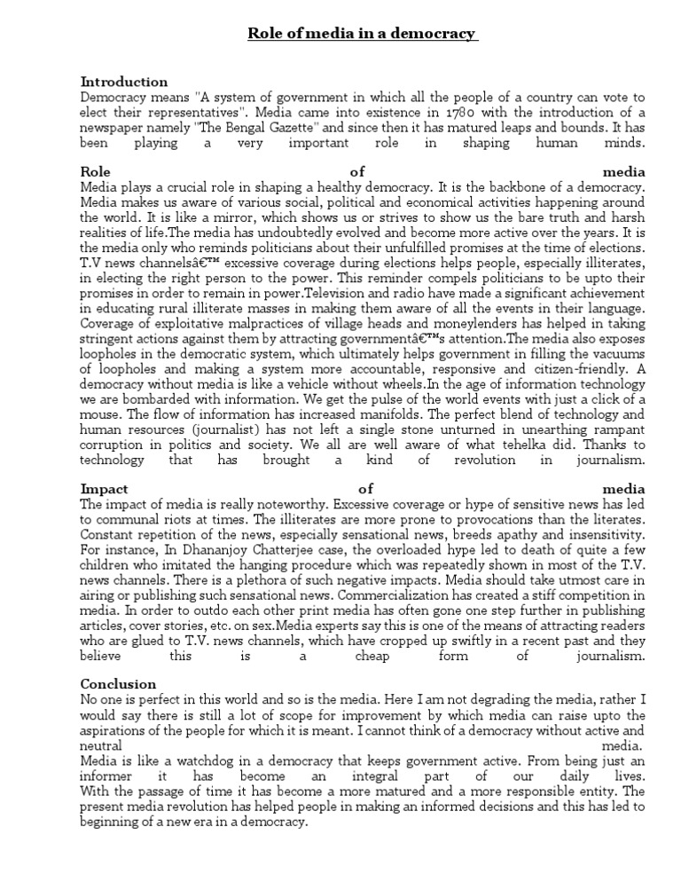 Media's Crucial Role in Democracy | PDF | Mass Media | Journalism