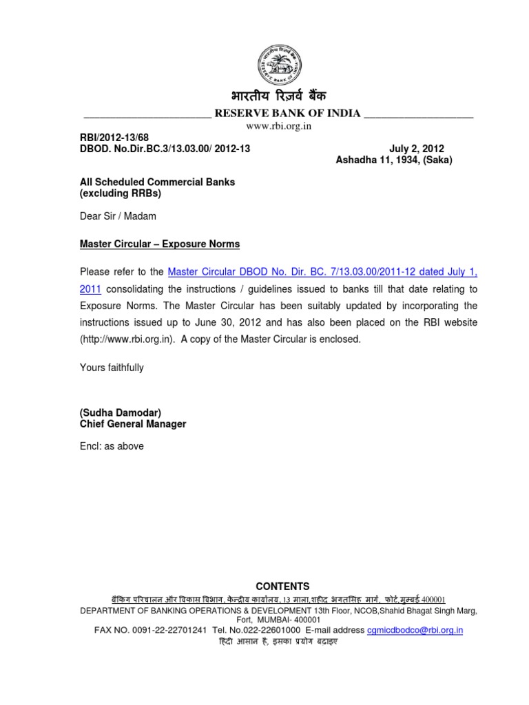 RBI Master Circular on Exposure Norms | PDF | Securities (Finance) | Banks