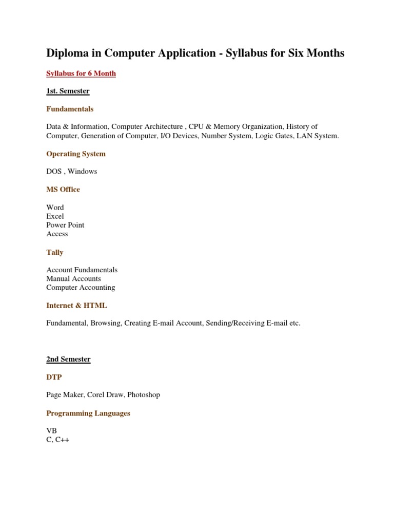 Diploma in Computer Application | PDF | Personal Computers | Computer ...