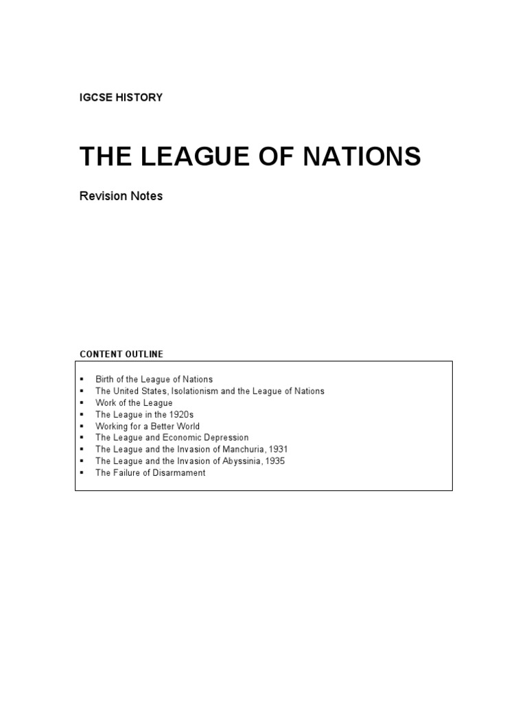 IGCSE History: League of Nations Notes | PDF | League Of Nations ...