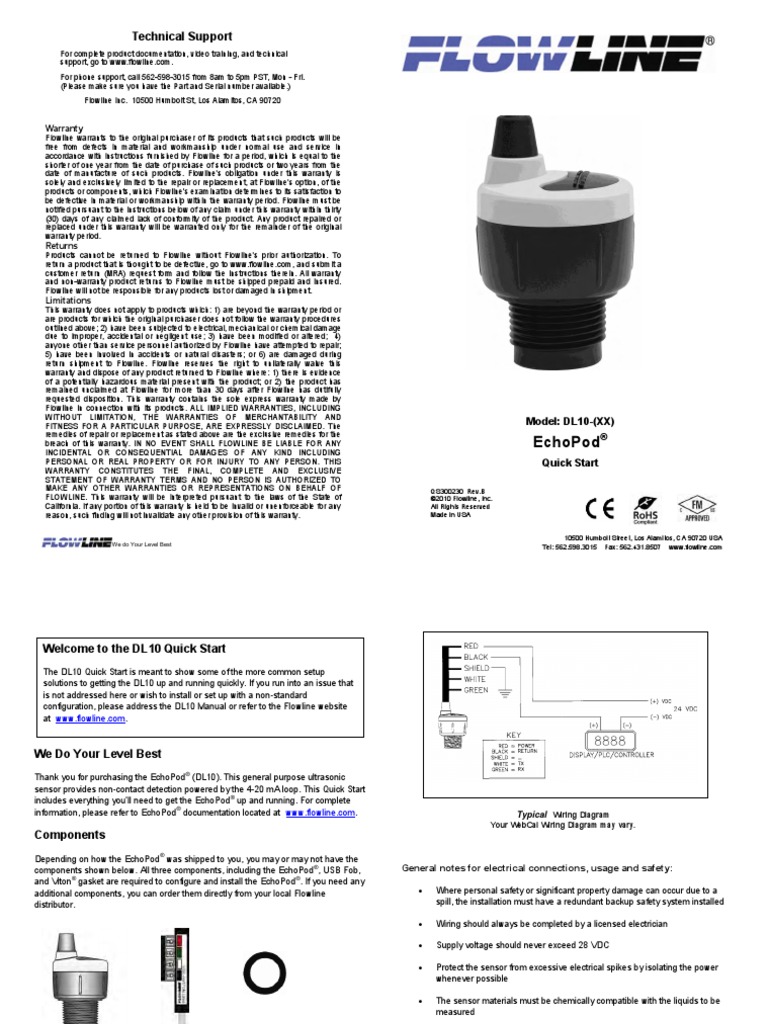 FlowLine Level Transmitter Ultrasonic EchoPod DL10 Quick Start | PDF ...