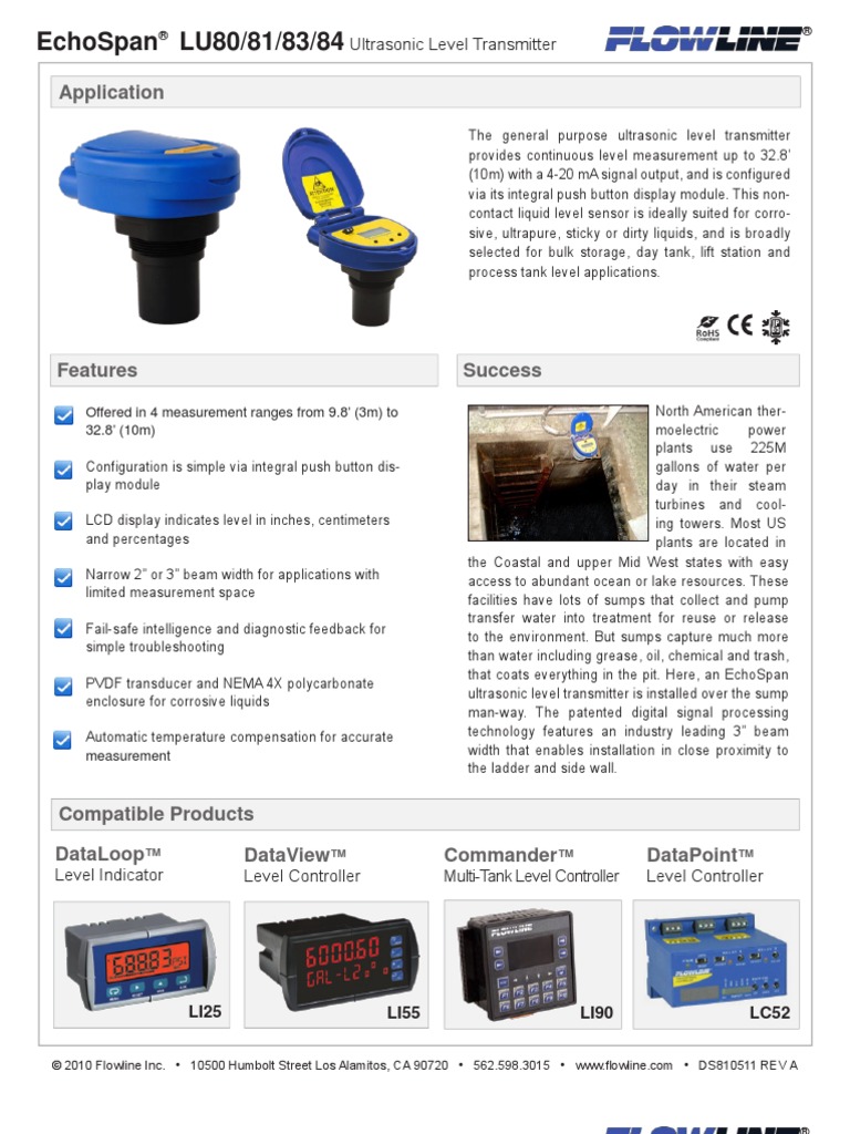 FlowLine Level Transmitter Ultrasonic EchoSpan LU80 LU81 LU83 LU84 Data Sheet | PDF | Electrical ...