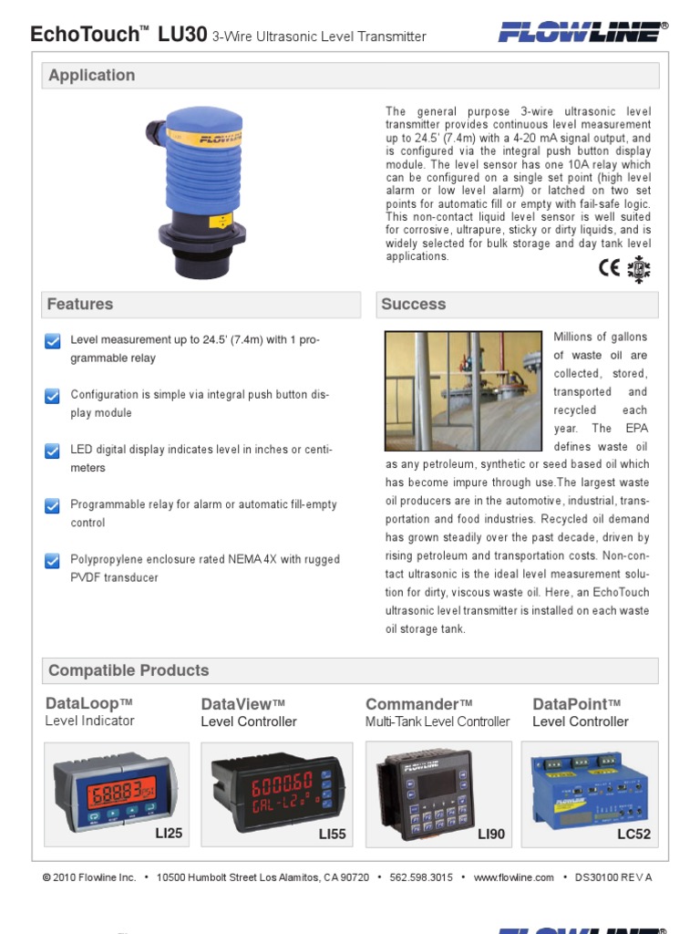 FlowLine Level Transmitter Ultrasonic EchoTouch LU30 Data Sheet | PDF | Relay | Equipment