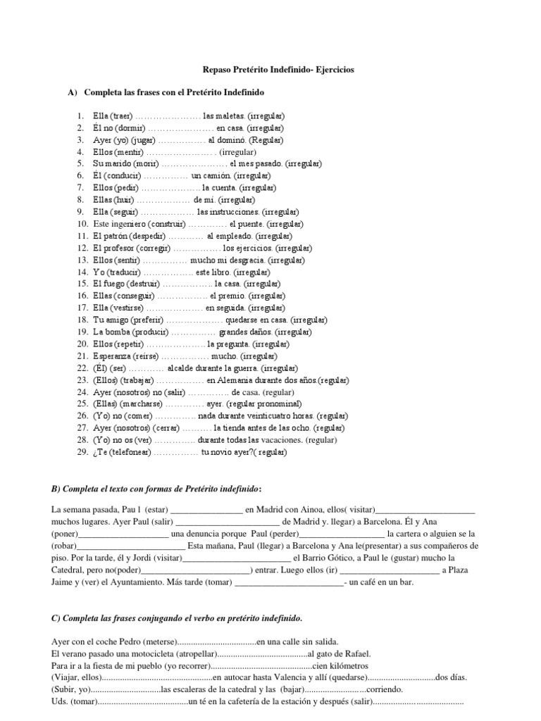 Repaso Preterito Indefinido-Ejercicios | PDF | Machu Picchu