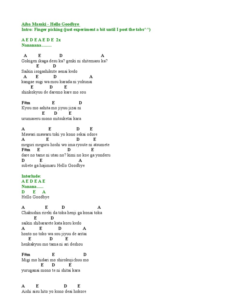 Aiba Masaki - Hello Goodbye Chords | PDF | Foreign Language Studies | Art