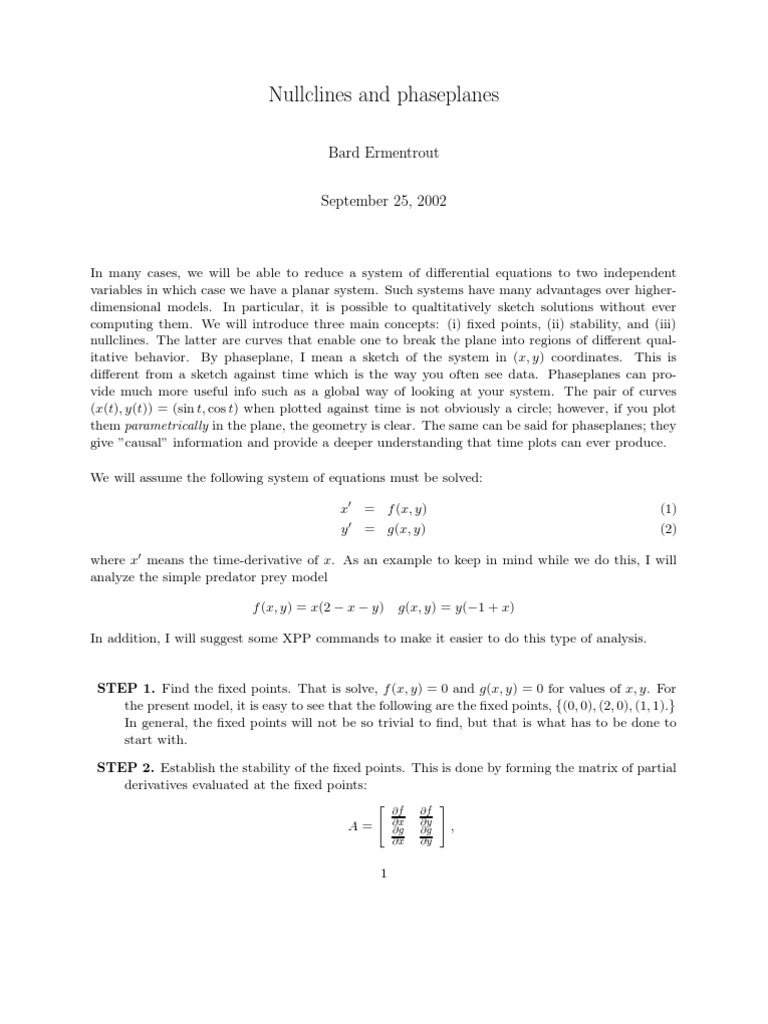 Nullclines Phase Plans | PDF | Stability Theory | Eigenvalues And ...