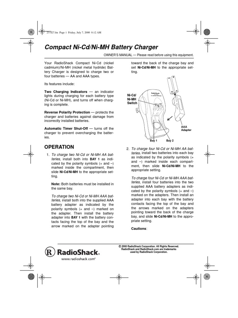 Radioshack Charger Instructions | PDF | Battery Charger | Energy Storage