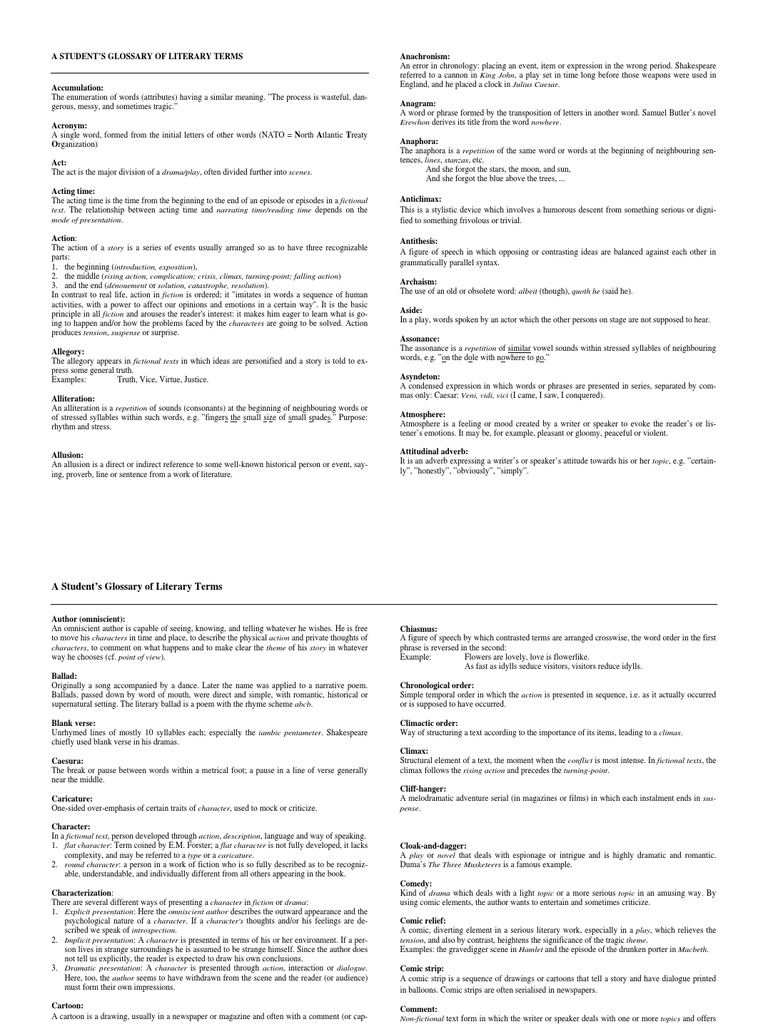 Glossary of Literary Terms | PDF