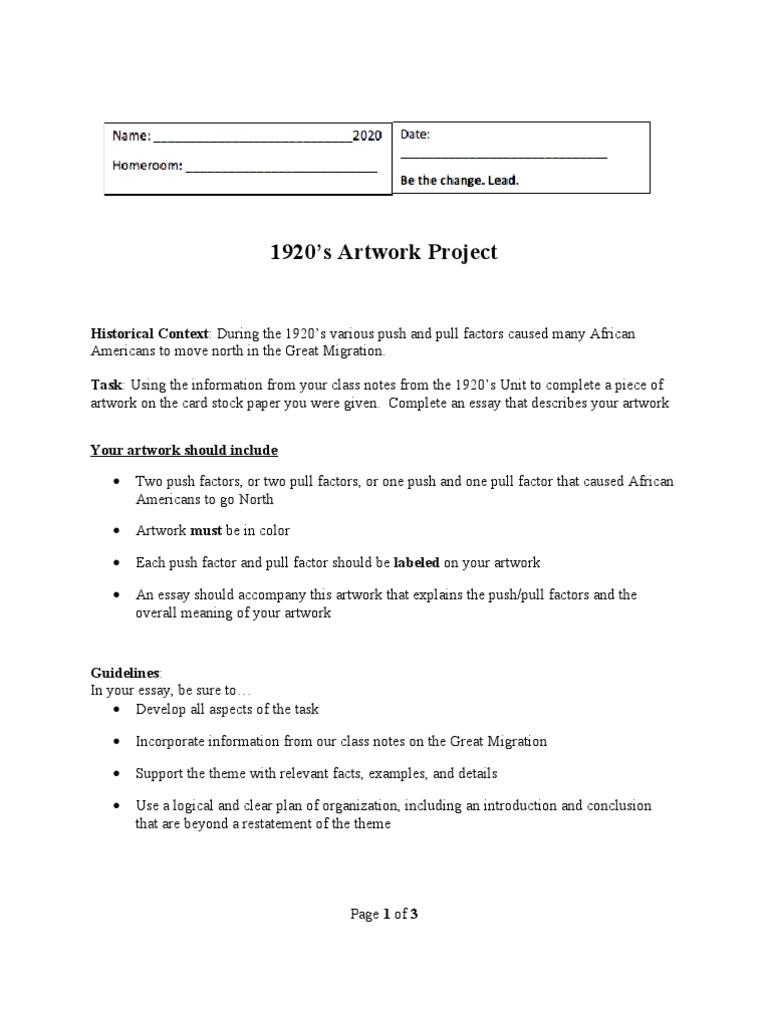 great migration performance assessment rubric | Essays | Paragraph