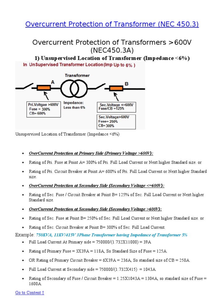 Overcurrent Protection of Transformer (NEC 450.3) | PDF | Fuse ...