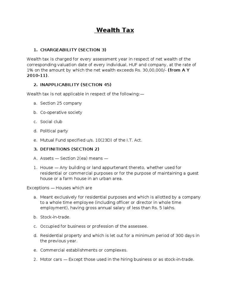Wealth Tax: 1. Chargeability (Section 3) | PDF | Wealth | Taxes
