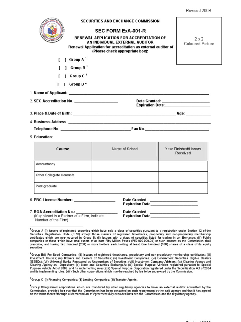 SEC ExA-001-R Renewal Application Form | PDF | Securities (Finance ...