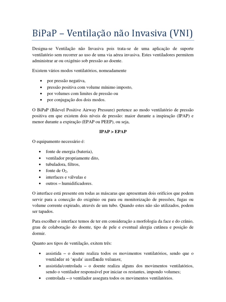 Ventilação Biphasic Positive Airway Pressure (BiPAP): Características ...
