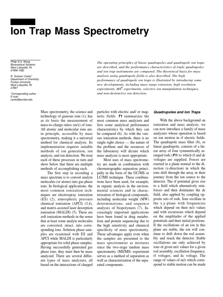 Ion Trap Mass Spectrometry | PDF | Tandem Mass Spectrometry | Mass ...