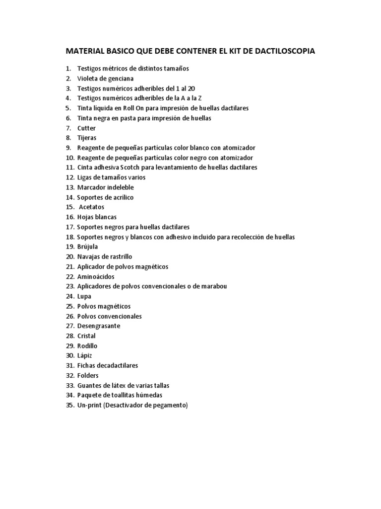 Kit Completo de Dactiloscopia: Lista Esencial | PDF