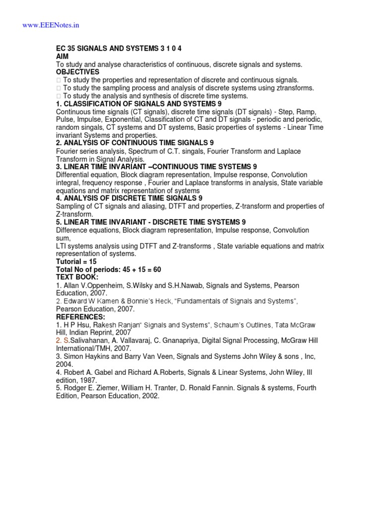 Signals and Systems Lecture Notes | PDF | Spectral Density | Sampling ...
