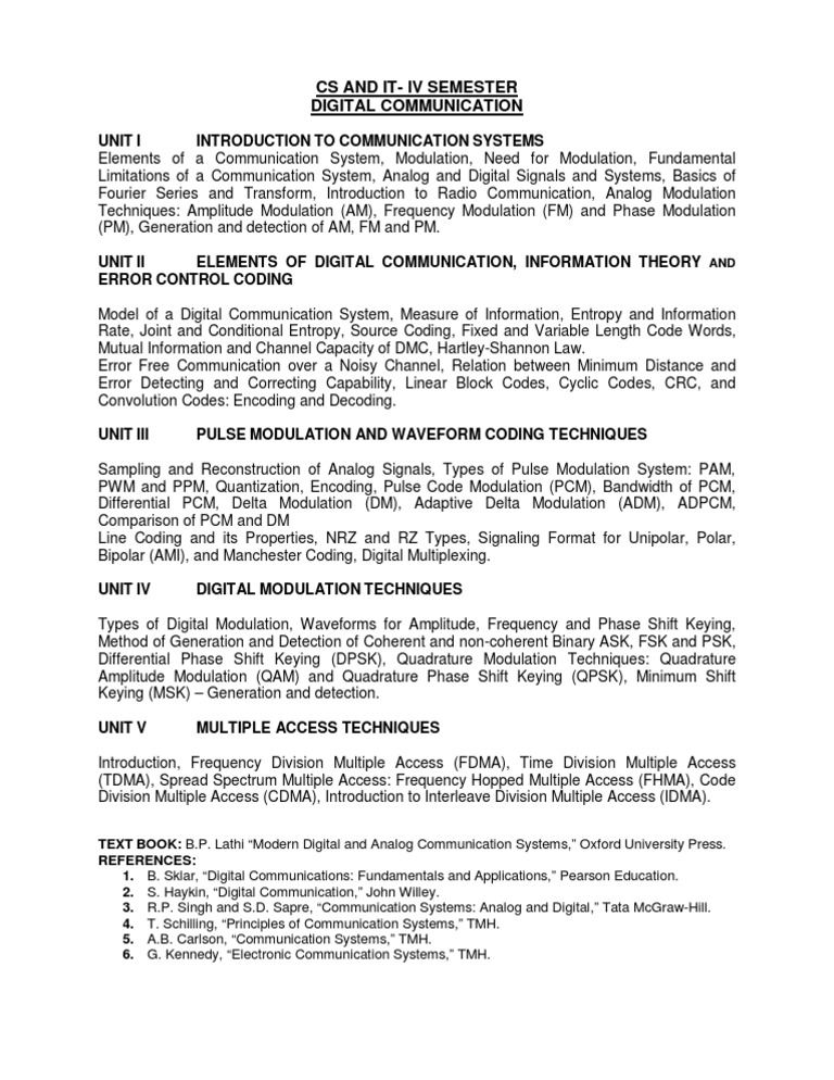 Digital Communication Syllabus | PDF | Modulation | Channel Access Method