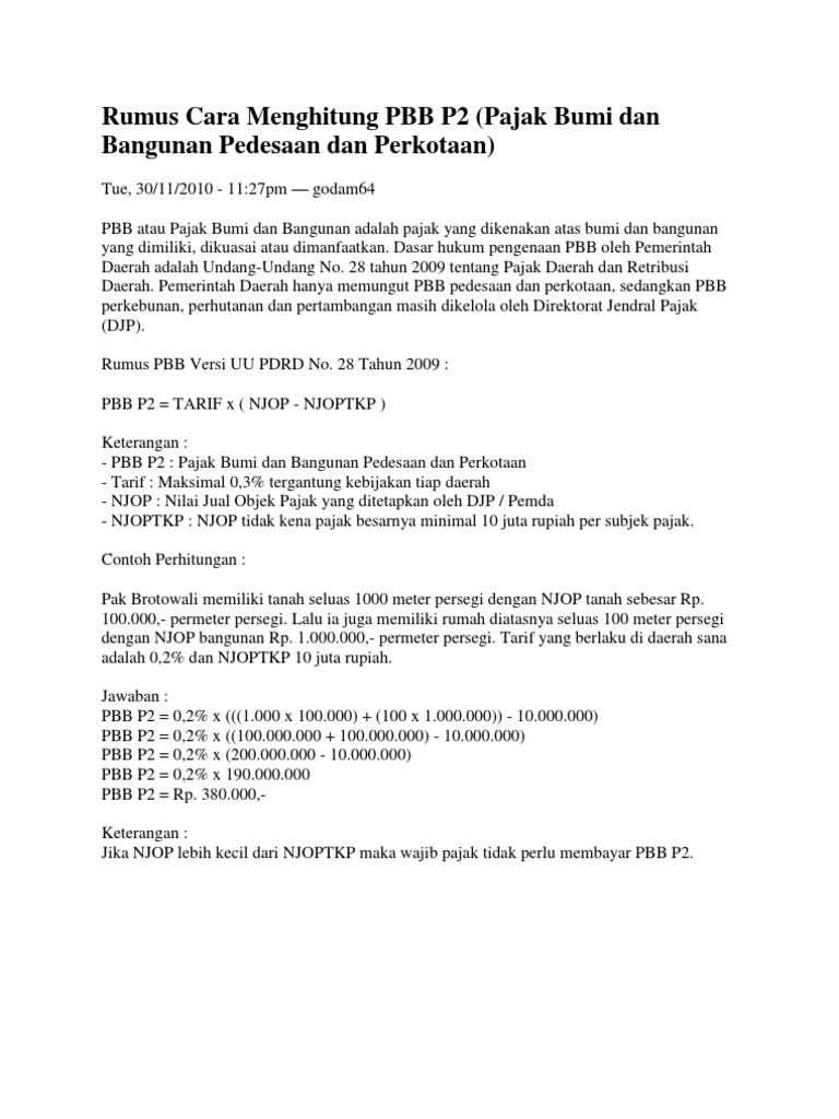 Rumus Cara Menghitung PBB P2 | PDF