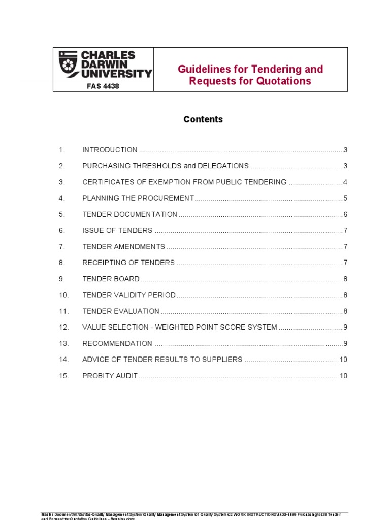 4438 Tender and Request For Quotation Guidelines | PDF | Procurement ...