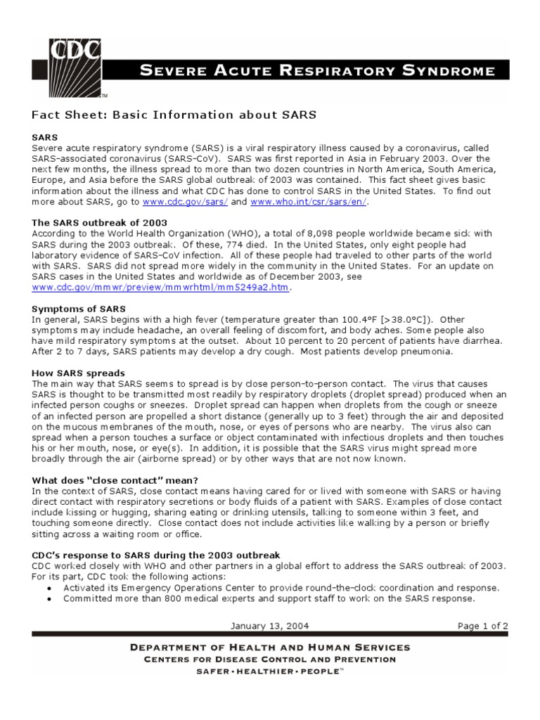 Fact Sheet - SARS | PDF