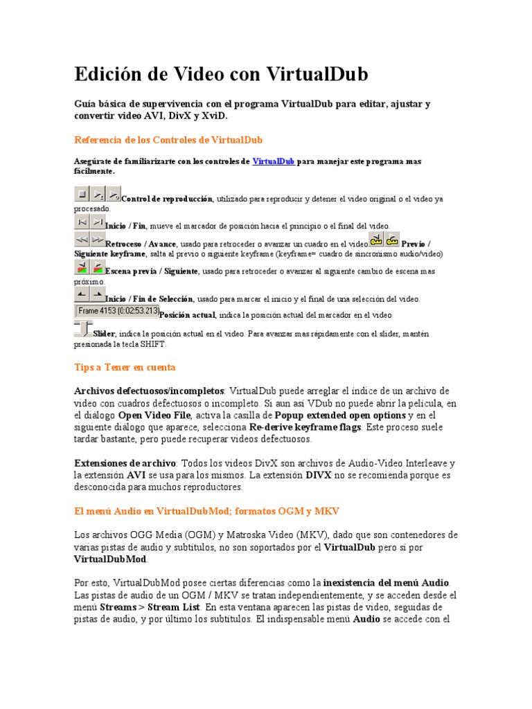 Guía completa para editar y convertir videos con VirtualDub | PDF | Códec | Mp3