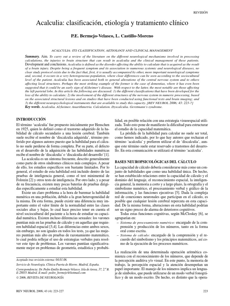 Acalculia - Clasificación, Etiología y Tratamiento Clínico | PDF ...
