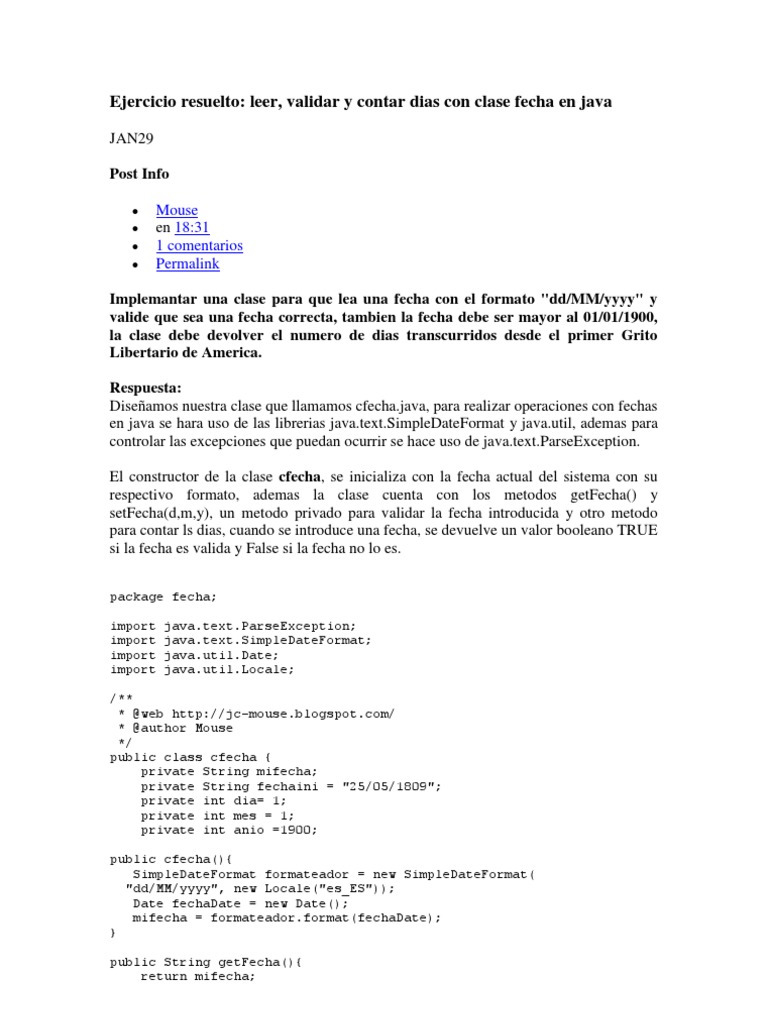 Ejercicio Fechas | PDF | Java (lenguaje de programación) | Modelado ...