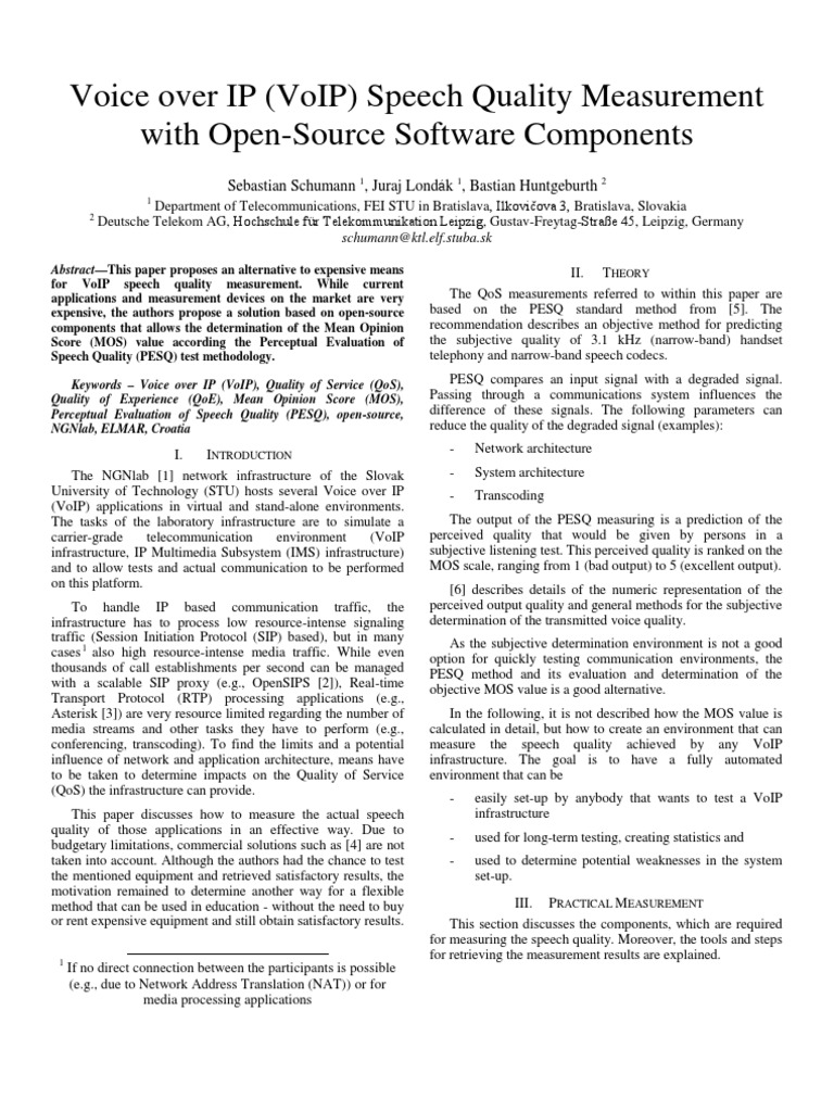 Voice Over IP (VoIP) Speech Quality Measurement With Open-Source Software Components | PDF ...